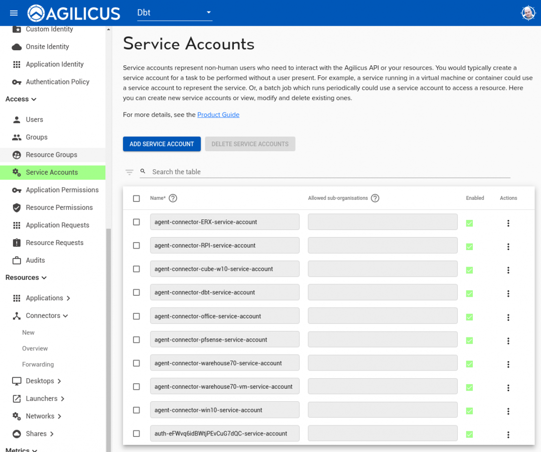 Service Accounts Agilicus